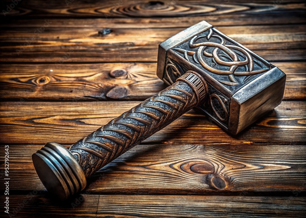 Majestic hammer of Thor, Mjolnir, adorned with intricate Viking ...