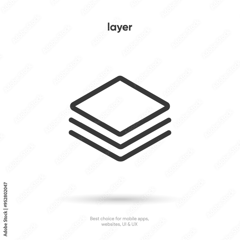 Layers icon, Three levels stacked on white background. Layer symbol for ...