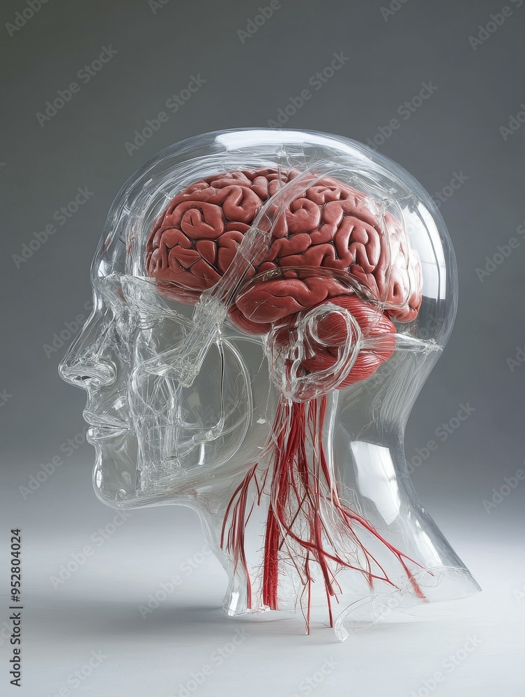 A transparent human head model showcasing the intricate details of the ...