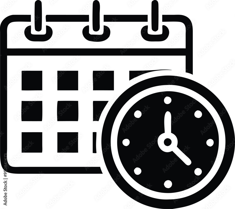 Clock and Schedule Calendar Icon on White Background, Minimalist and ...
