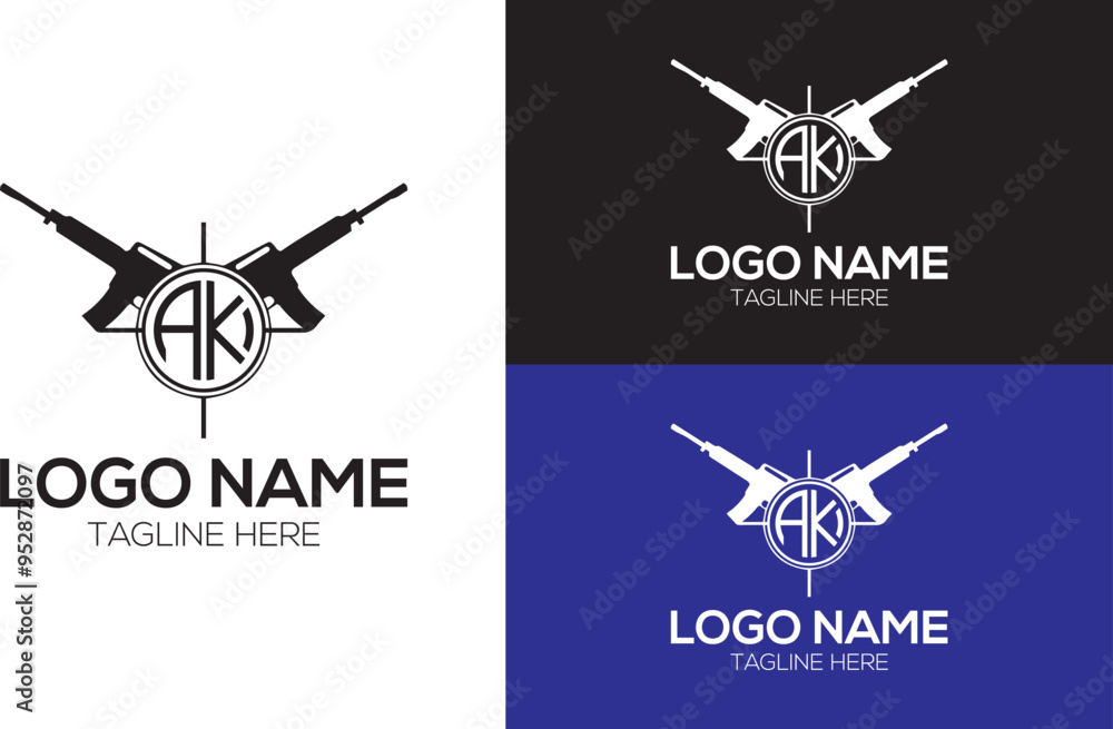 Gun logo with letter AK's. Gun vector icon. Weapon. Military. Shotgun ...