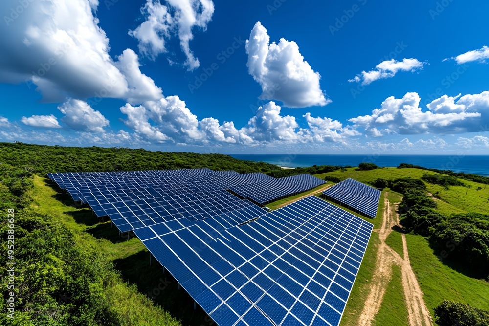 Clean energy development projects are captured in a realistic photo of ...