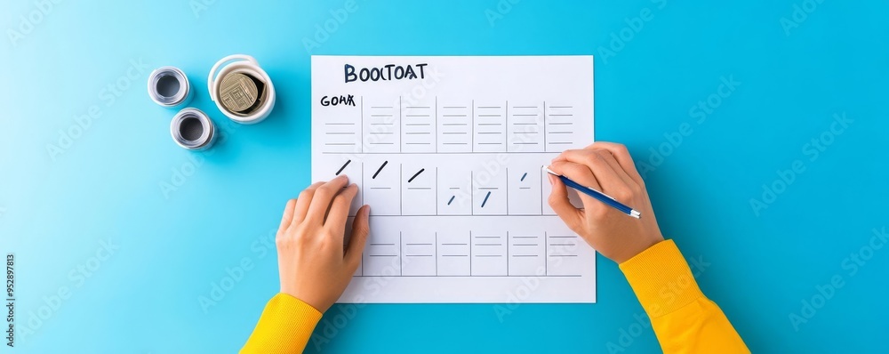 Person creating a budget goal board with financial milestones, goal ...