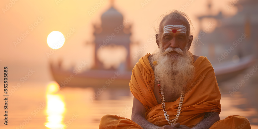 Sadhu Sitting on Ganga Ghat with Temple in the Background | Spiritual ...