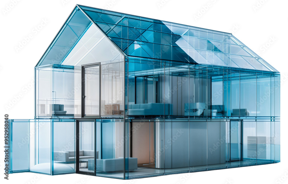 3D glass house home model isolated on transparent background ...