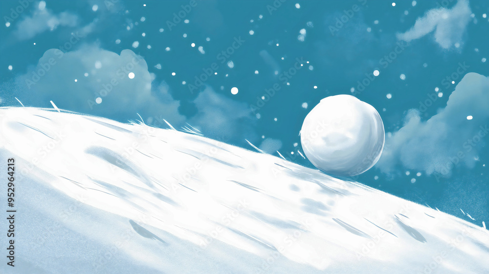 Snowball effect illustration, growing momentum down snowy hill ...