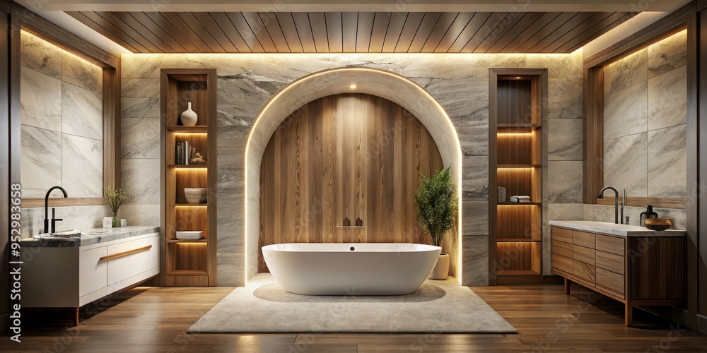Elegant arches frame a rich stone wall, juxtaposed with modern ...