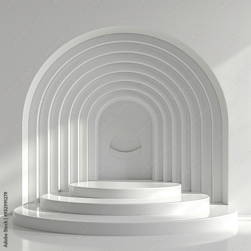 Elegant 3D Minimalist White Arch Structure with Soft Shadows and Clean ...