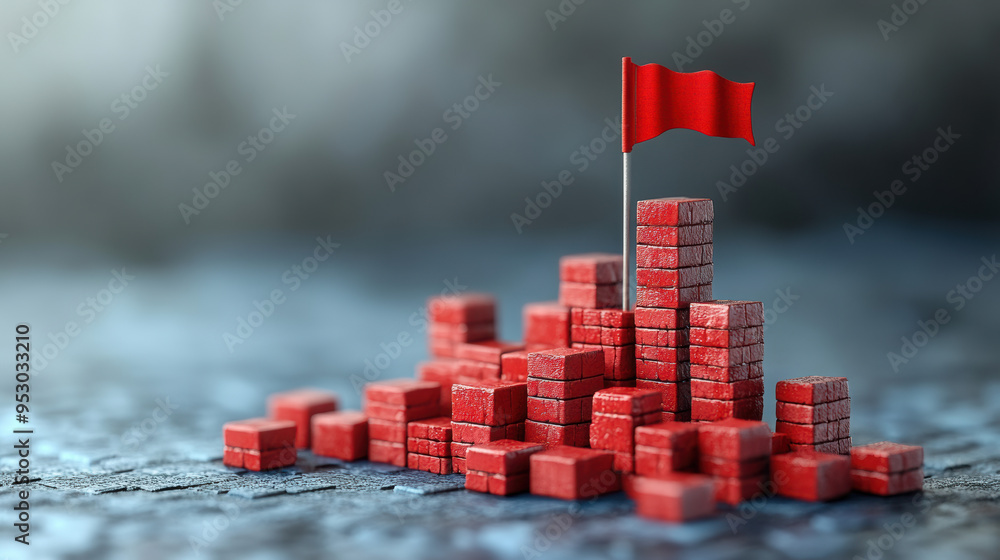 Illustration Stock Stack of red bricks with a red flag on top, placed ...