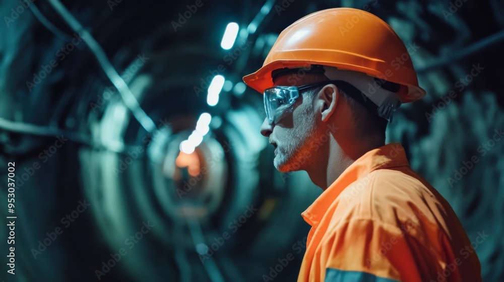 Underground mine engineer performing a safety inspection, ensuring ...