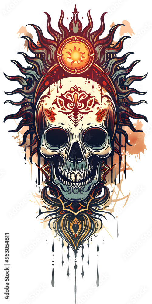 Tribal Skull and Sun Tattoo symmetry very simple traditional tattoo ...