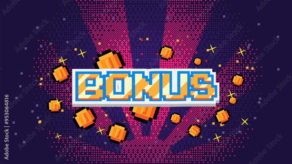 bonus and gold coin.pixel art .8 bit game.retro game. for game assets ...
