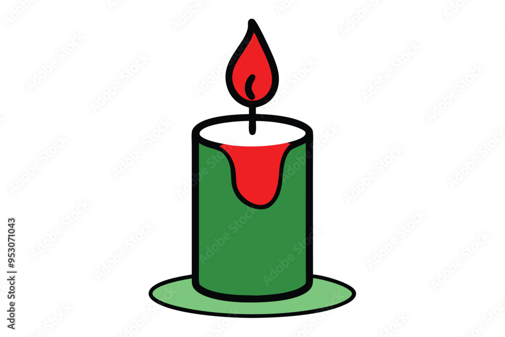 Christmas candle vector line art, clipart illustration with isolated on ...