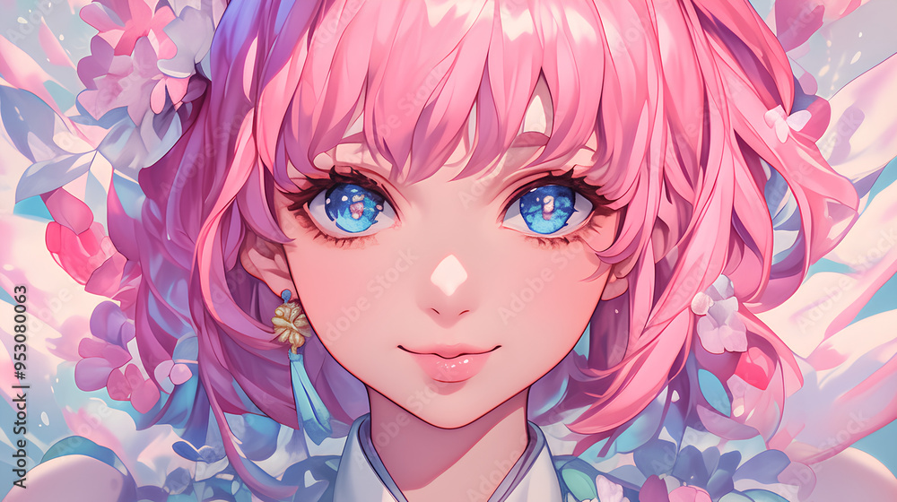 Cute avatar of idol face in anime cartoon style Stock Illustration ...