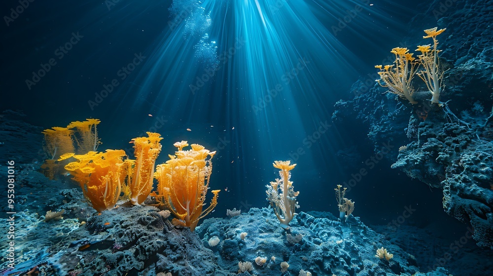Giant tube worms thriving at a hydrothermal vent, part of a deep-sea ...