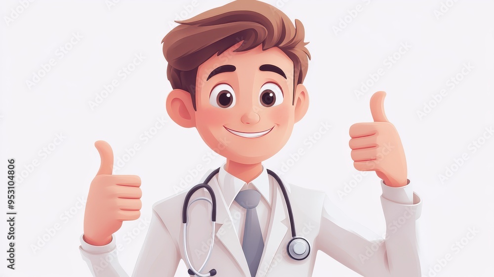 3D cartoon icon of a doctor recommendation with a hand giving a thumbs ...