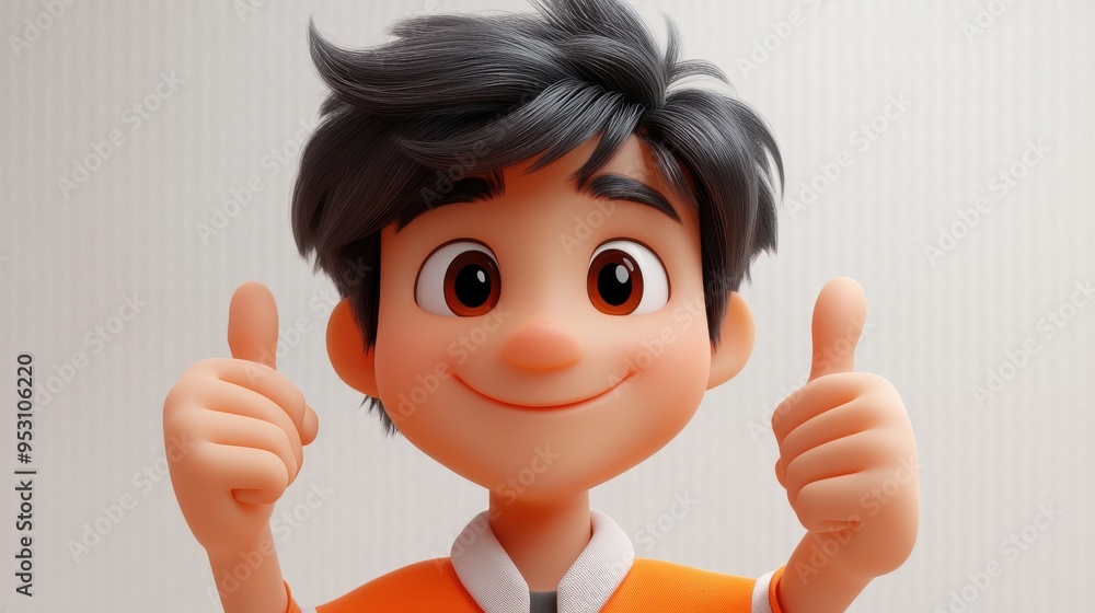 3D render of a flexible cartoon character human arm showing a thumbs up ...