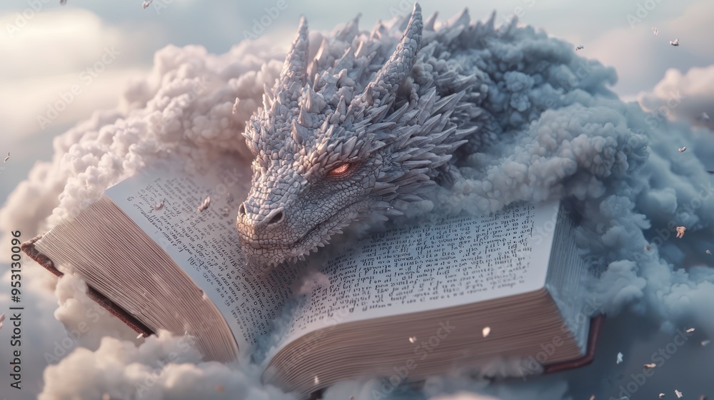 Mythical Dragon of Poetry: Magical Creature Flying Through Time Portal ...