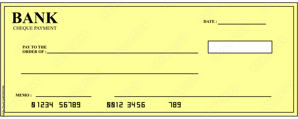 Editable blank Bank check, money cheque, checkbook template Finance ...