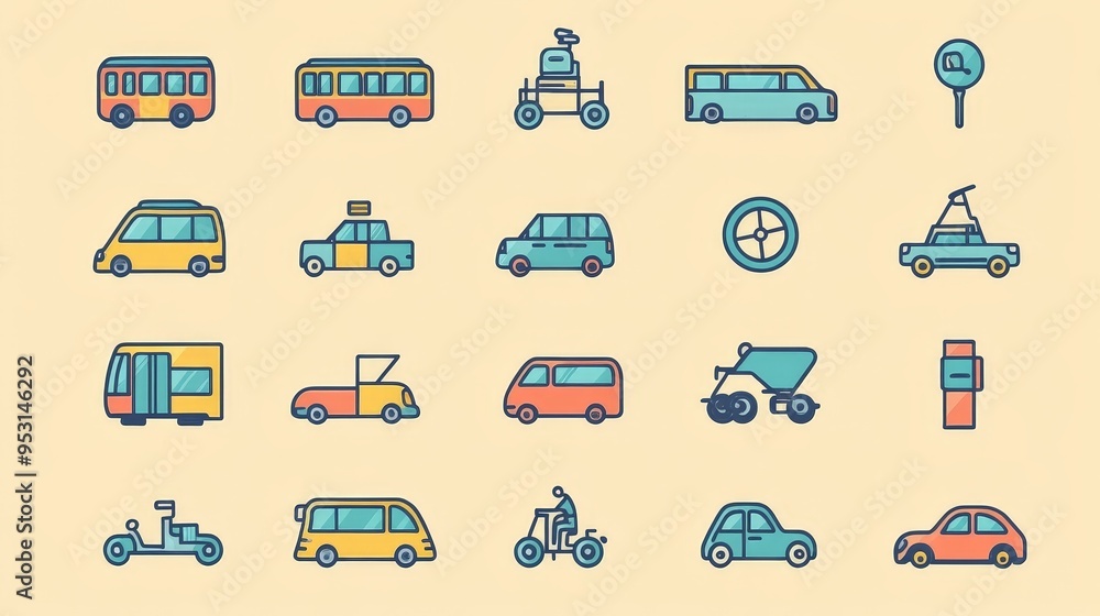 Design a collection of transportation icons, featuring symbols for cars ...