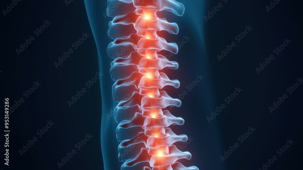 Cross-sectional X-ray of the spine with highlighted nerve compression ...