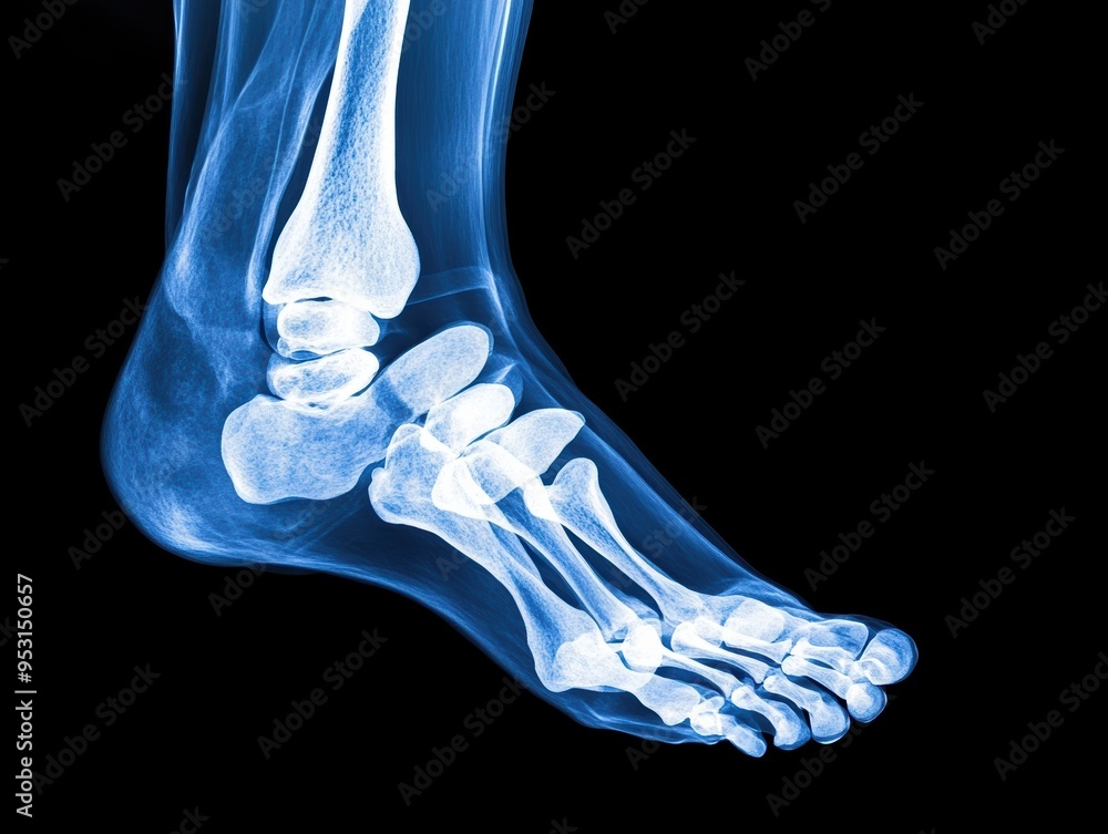 X-ray of a foot with arthritis, showing detailed bone structure and ...