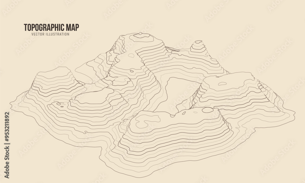 3D Topographic map. Geographic contour map background. Vector ...