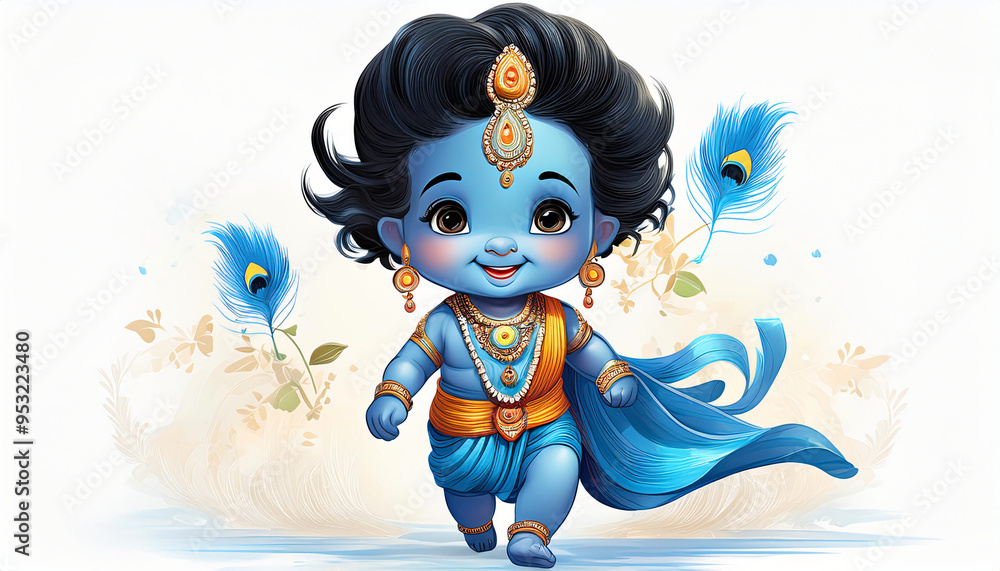 Cute Hindu God Lord Krishna illustration drawing simple background ...