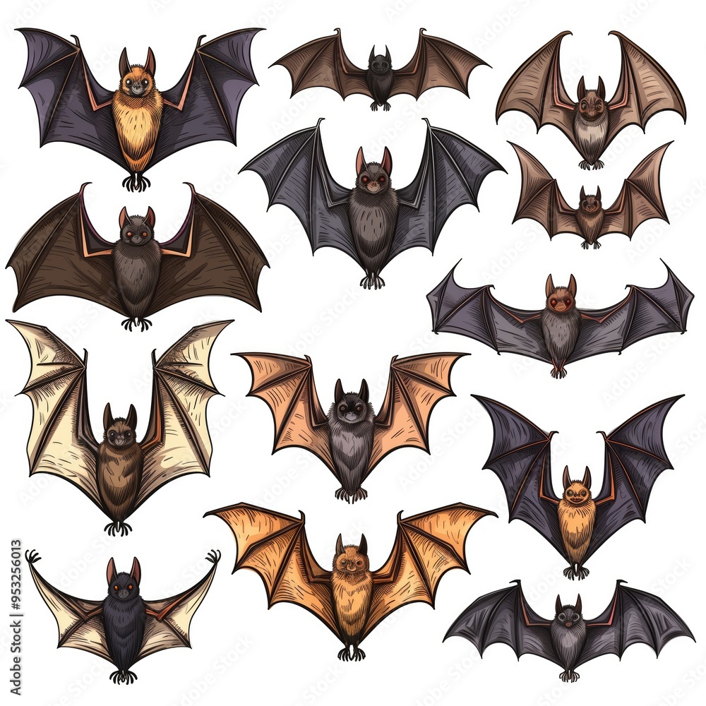 Spooky Bat Set, Halloween Isolated Creepy Vampire Clipart Collection ...
