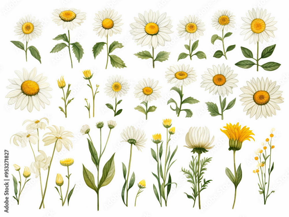 cute daisy watercolor clipart set Stock Illustration | Adobe Stock