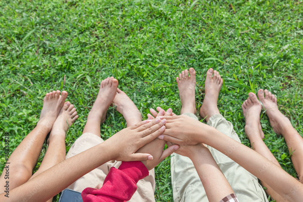 Environment conservation concept. Young children hands stack together ...