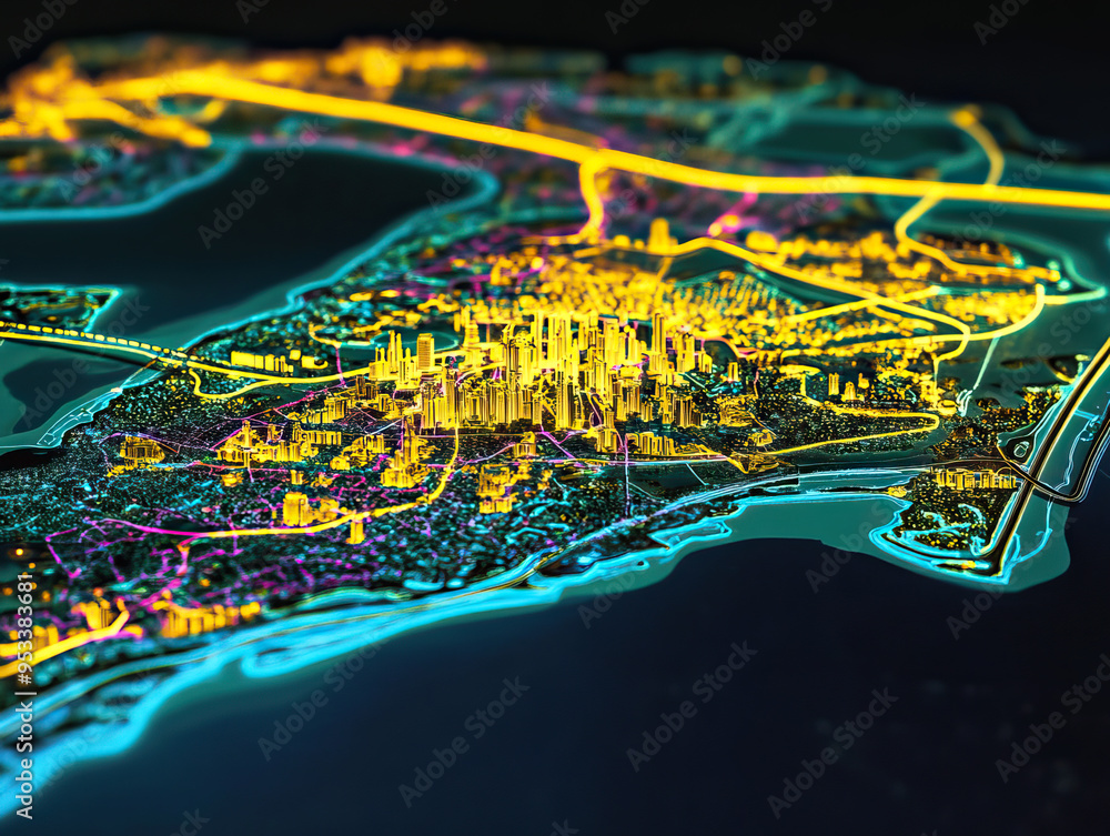 Technical aerial visual, 3D LiDAR GIS aerial map satellite scan model ...
