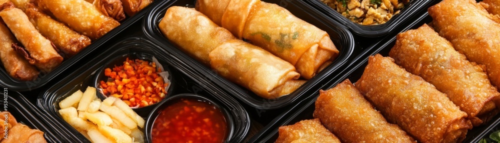 Delectable Spring Roll Assortment: Crispy Appetizers on Serving Tray ...