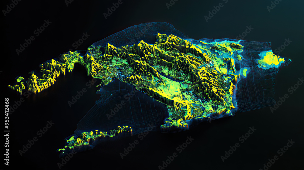 Technical aerial visual, 3D LiDAR GIS aerial map satellite scan model ...