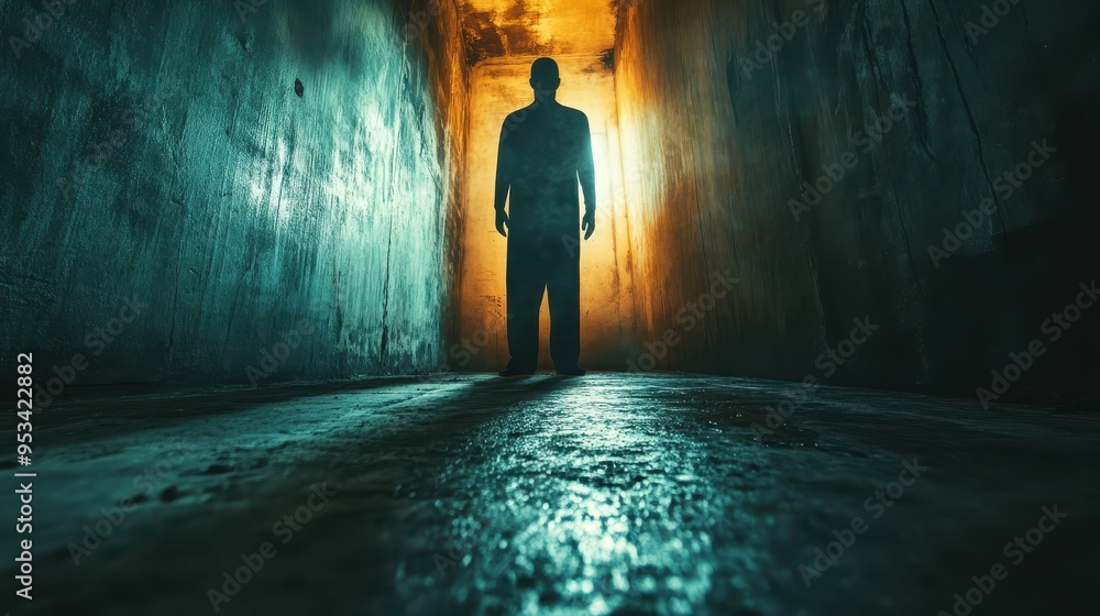 Fear depicted as a shadowy figure looming over a small, bright light ...