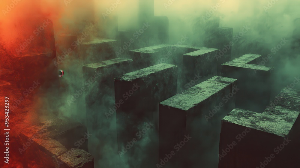 PTSD visualized as a maze with walls of smoke and mirrors (close up ...