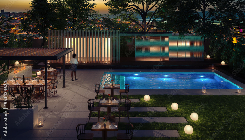 Architectural Visualization of aSwimmung Pool Deck with Exterior Pub ...