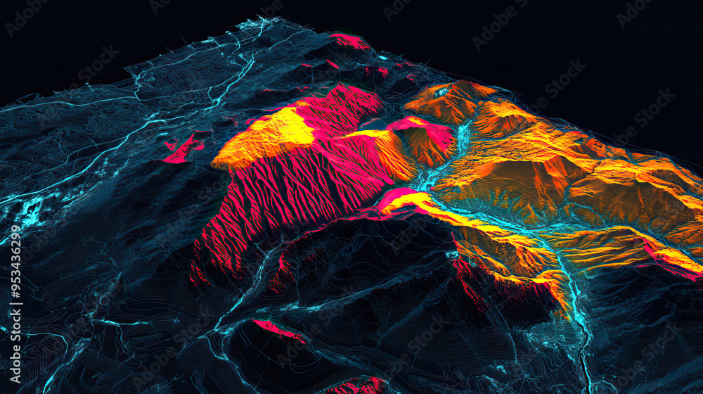 Technical aerial visual, 3D LiDAR GIS aerial map satellite scan model ...