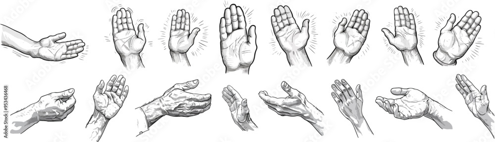 Charcoal Doodle Scribble Collection Hand Drawn Gestures Such As Praying ...