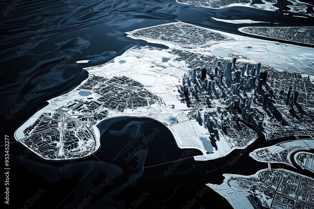 Ilustración de Stock Technical aerial visual, 3D LiDAR GIS aerial map ...