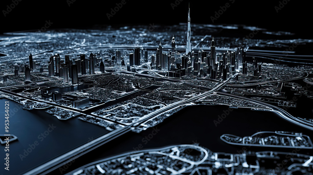 Technical aerial visual, 3D LiDAR GIS aerial map satellite scan model ...