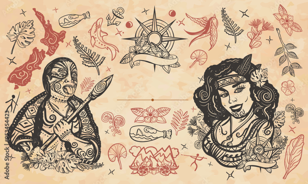 New Zealand. Ethnic Polynesian woman in traditional costume. Aboriginal ...