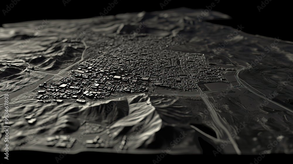Technical aerial visual, 3D LiDAR GIS aerial map satellite scan model ...