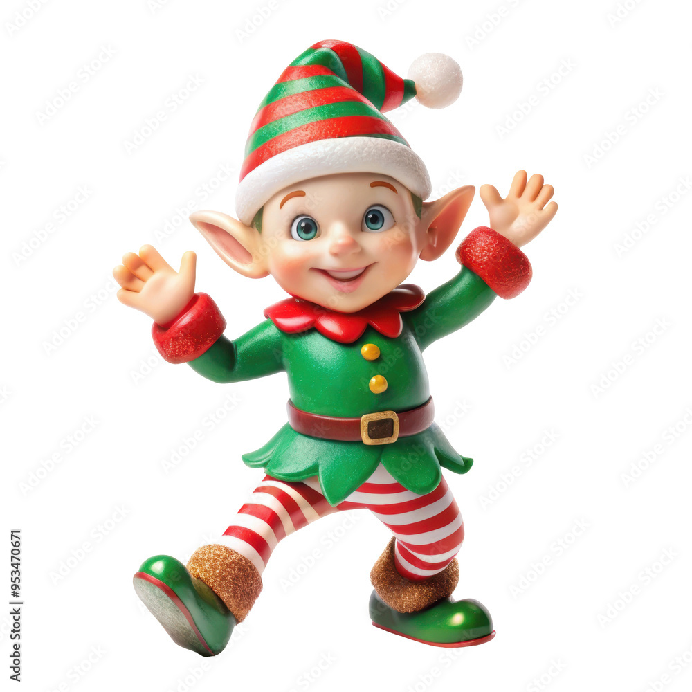 Joyful Christmas elf figurine wearing a green and red outfit with ...