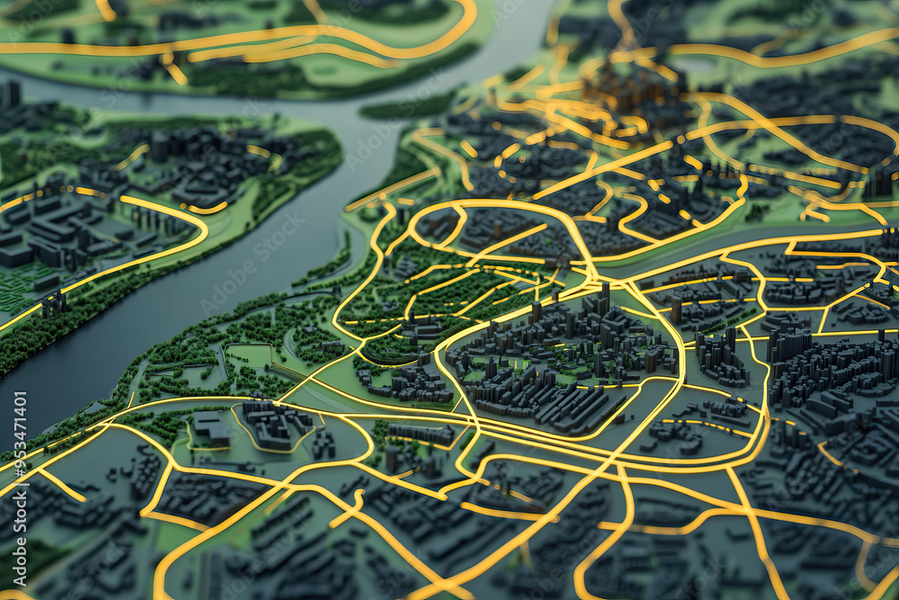 Technical aerial visual, 3D LiDAR GIS aerial map satellite scan model ...