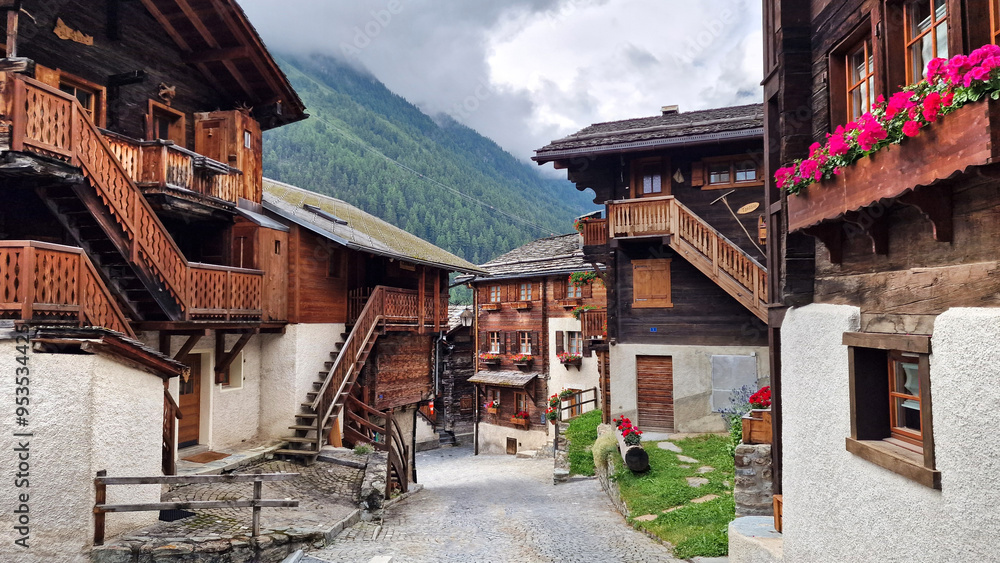 Most beautiful Swiss villages - pretty Griementz with traditional ...