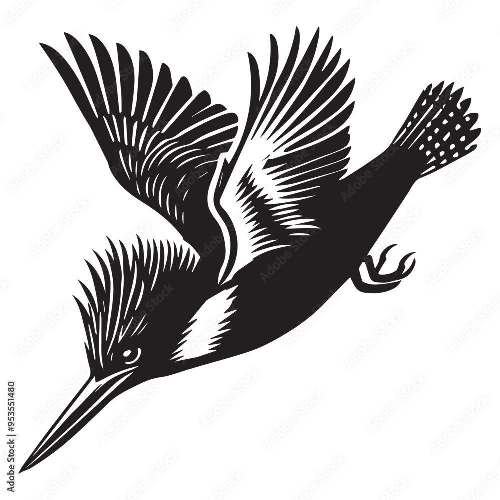 Belted Kingfisher silhouette - Megaceryle alcyon Clipart - Belted ...