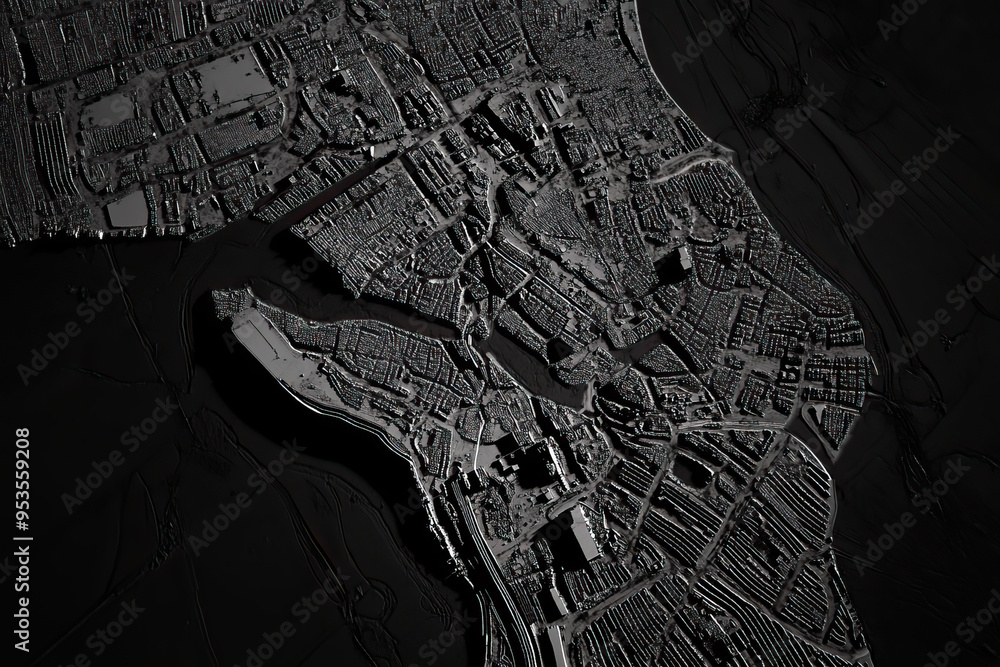 Technical aerial visual, 3D LiDAR GIS aerial map satellite scan model ...