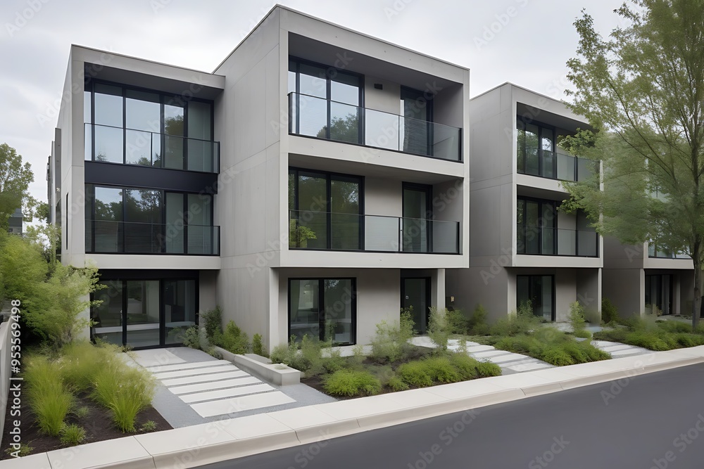 Contemporary architecture in a multifamily building with multiple units ...