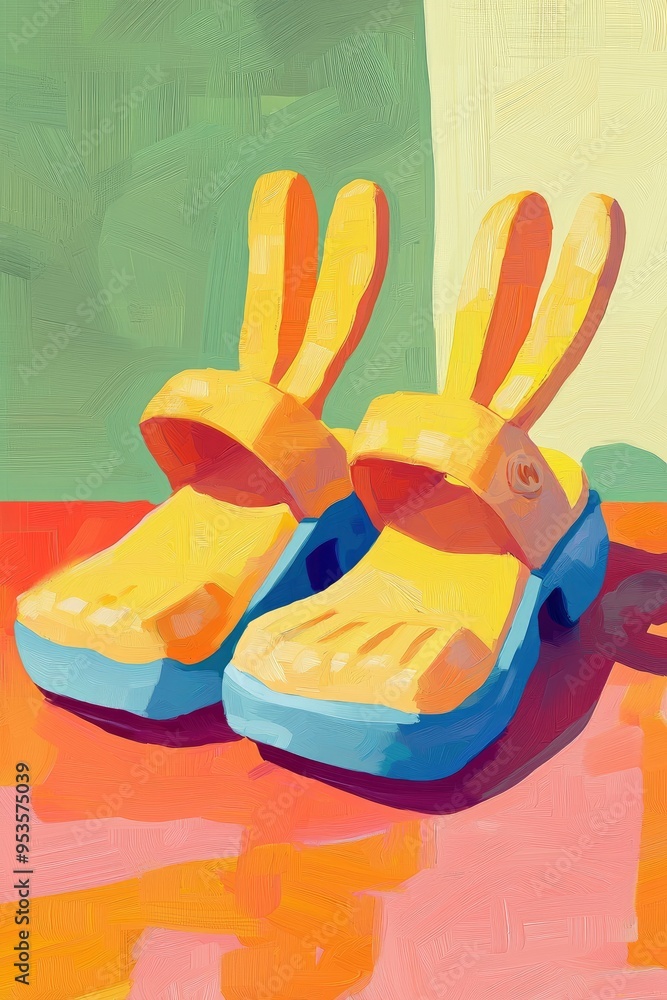Cartoon Illustration of Yellow Bunny Slippers Stock Illustration ...